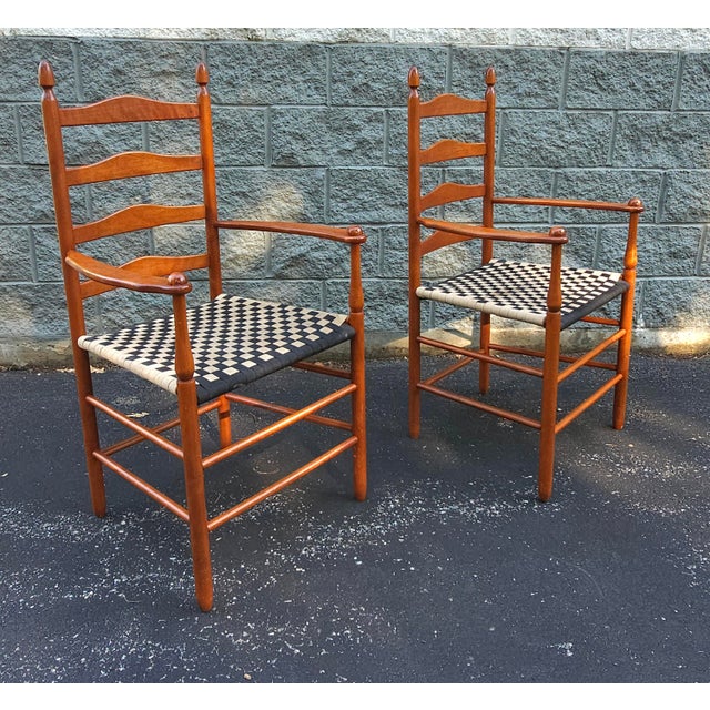 Pair of Shaker Maple Ladder Slat Straight Back Arm Chairs | Chairish
