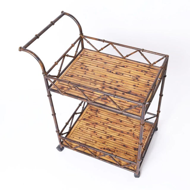 1960s Mid Century Faux Bamboo and Burnt Bamboo Drinks Cart | Chairish