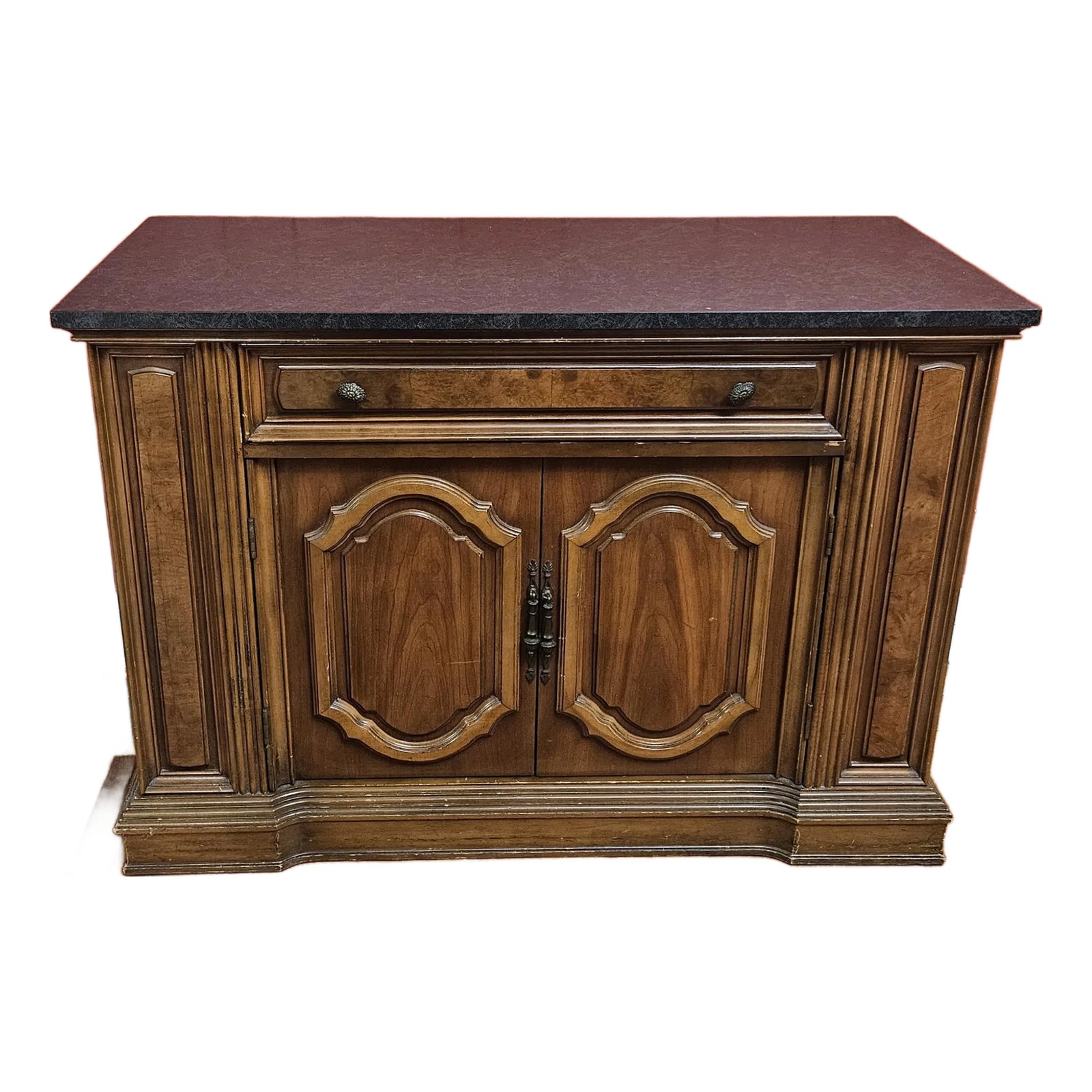 1970s Walnut Buffet Sideboard With Velvet Lined Silverware Drawer ...