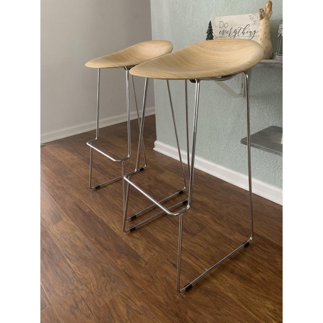 Icf Group Italy Wood Metal Designer Eames Style Bar Stool | Chairish