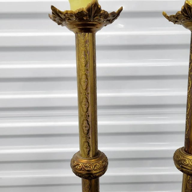 24'' Tall Vintage Brass Church Candle Stick Holders With Cross - a Pair ...