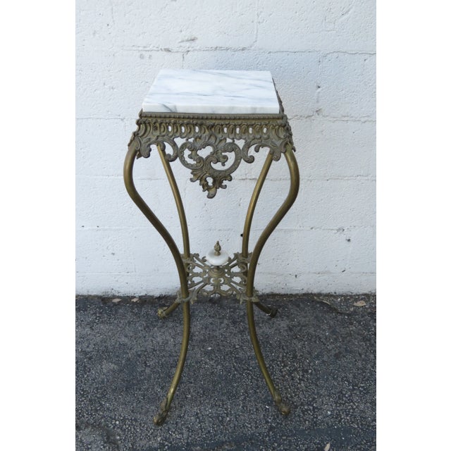 Victorian Marble Top and Brass Finish Flower Statue Stand Pedestal ...