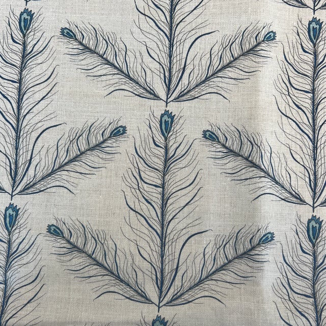 Radish Moon Peacock Feather Fern Indigo on Natural Linen Fabric - 3 1/2 ...
