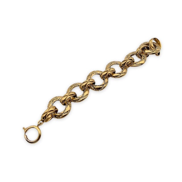 Chanel Vintage Gold Metal Crystals Ring Chain Link Bracelet | Chairish