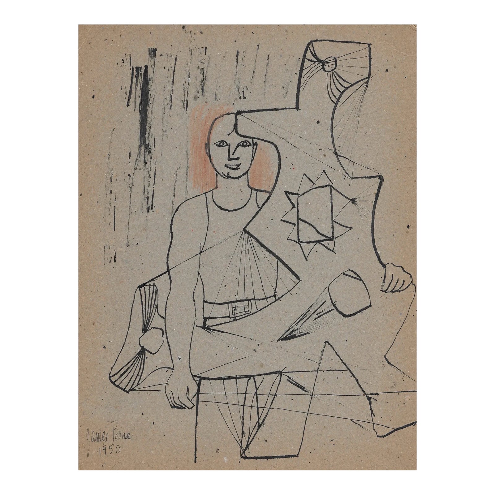 1950 James Bone Figure With Sculpture Drawing | Chairish