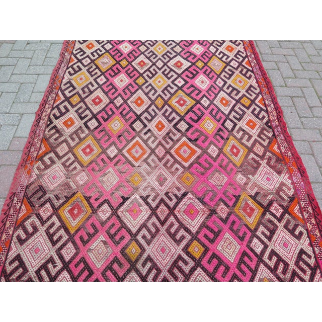60s Vintage Handmade Turkish Pink Kilim Jejim Boho Area Rug | Chairish