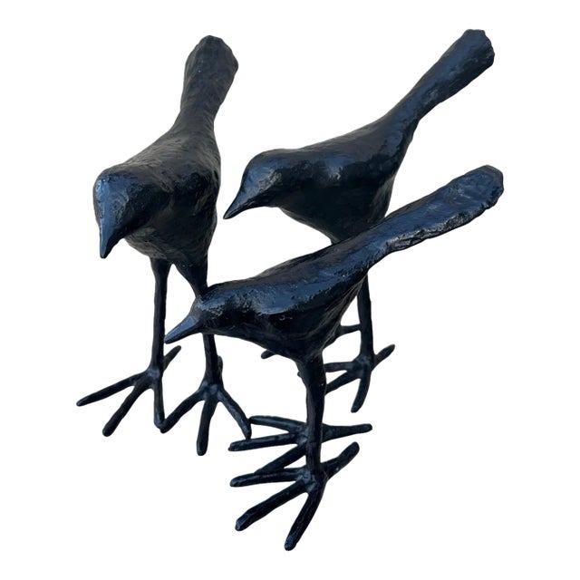 Pottery Barn Set of 3 Iron Blackbird Figures | Chairish