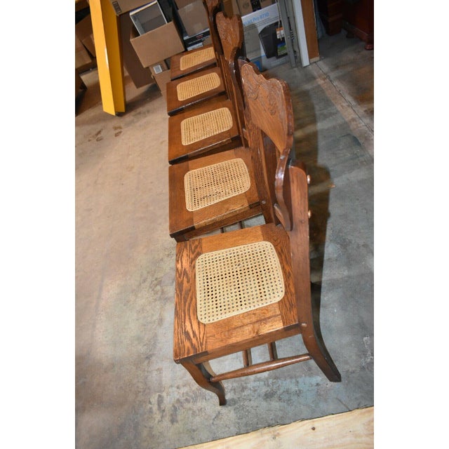 Vintage Mid Century Oak Pressback Cain Chairs - Set of 5 | Chairish