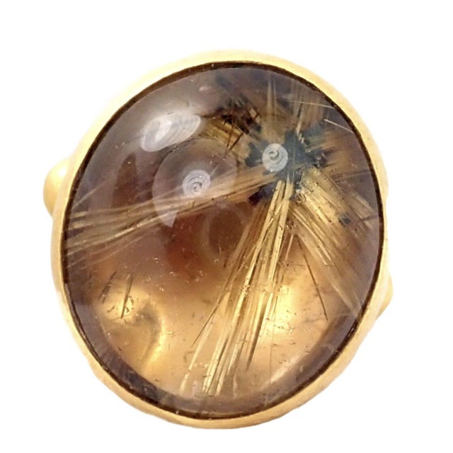Gurhan Hammered 24k Gold Rutilated Quartz Ring sz 6 | Chairish