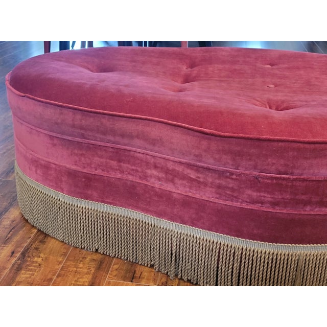 Hollywood Regency Extra Large Tufted Red Velvet Ottomon | Chairish