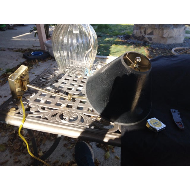 1980s Brass Swing Arm Lamp Wit Faux Black Snake Skin Shade | Chairish