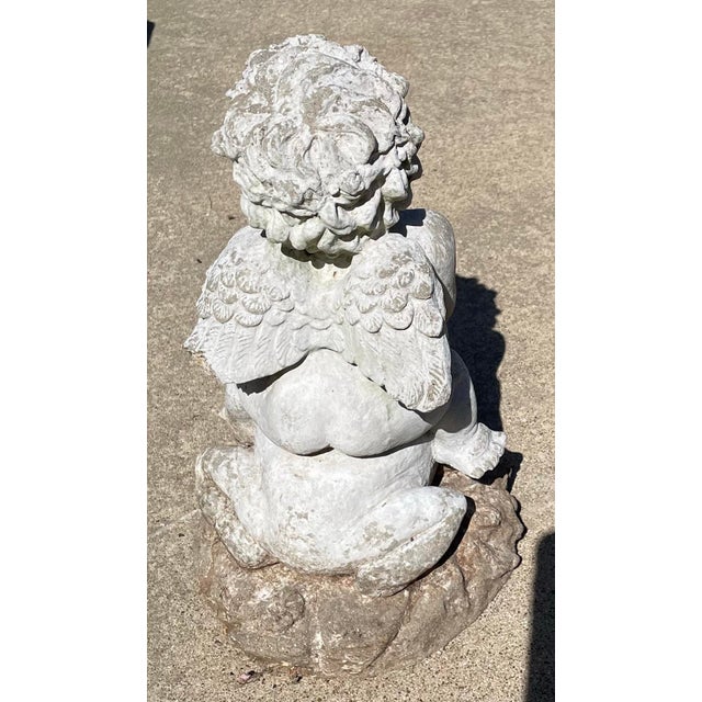 Vintage Concrete Cherub Riding on a Frog Garden Ornament | Chairish