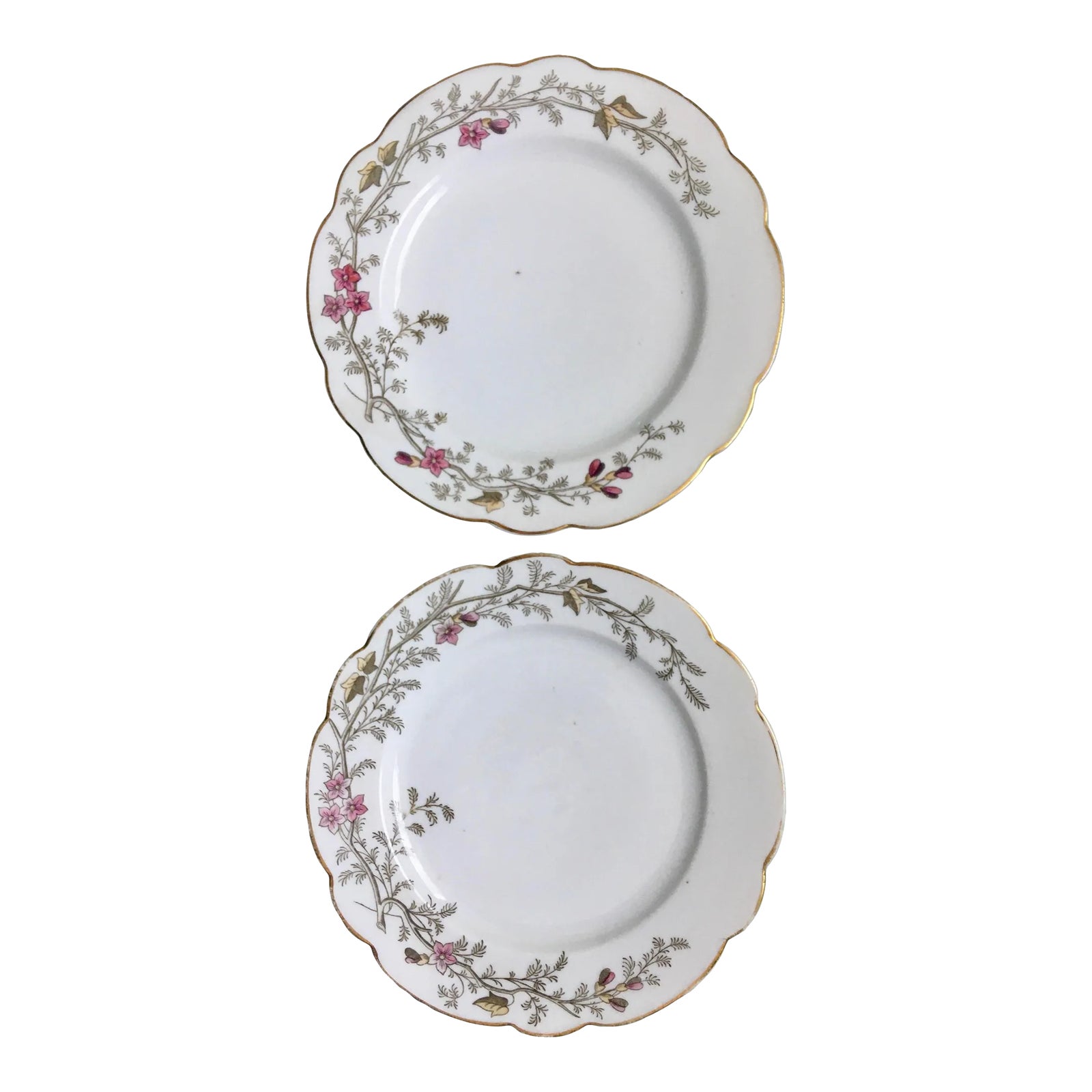 Antique Hand-Painted Floral Pattern Dinner Plates- a Pair | Chairish