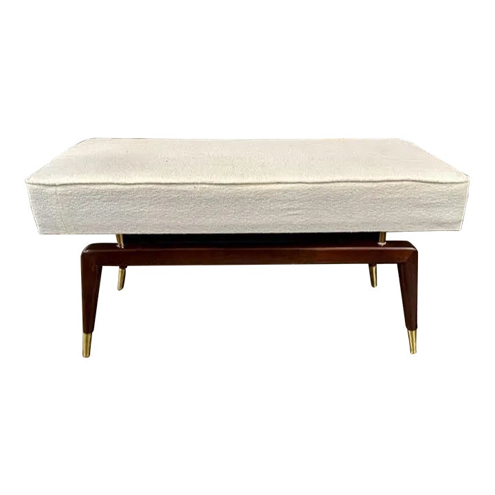 Italian MCM Style Mahogany and Brass Upholstered Bench | Chairish