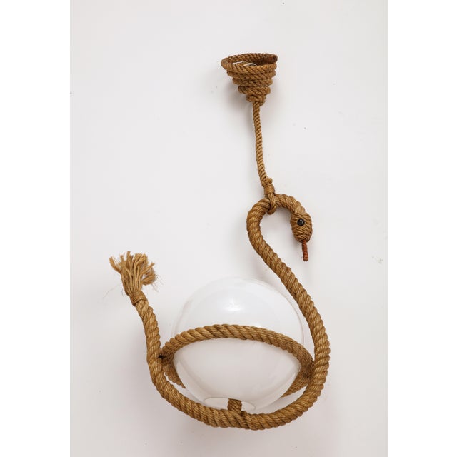 French 1950s Rope Pendant Light With Goose Motif | Chairish