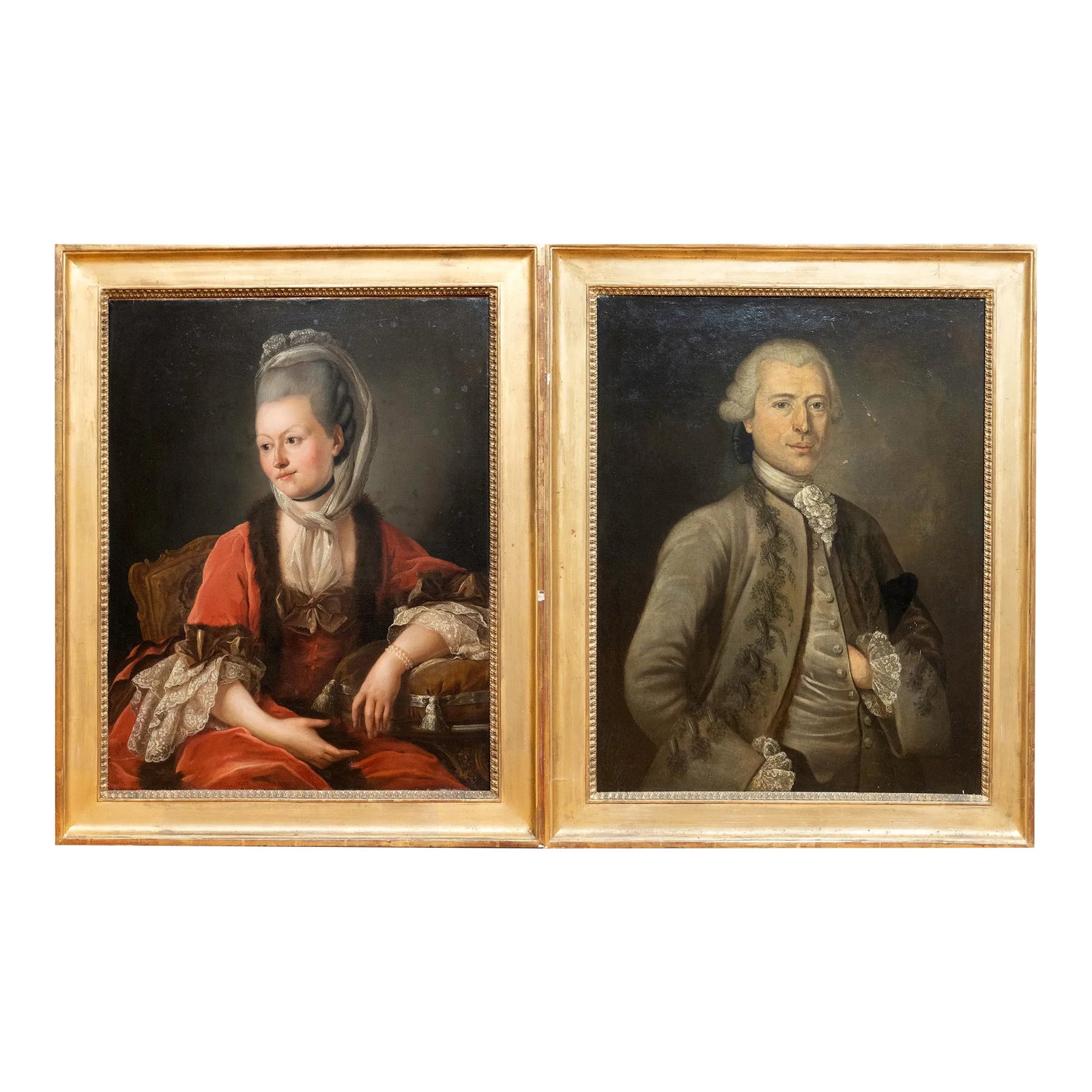 Antique Portrait Oil Paintings by French Artist Jean Girardet, Framed ...