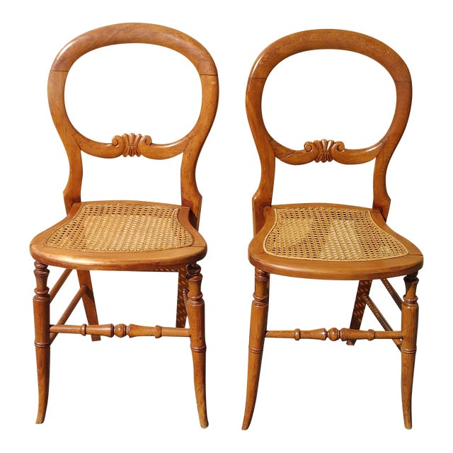 Late 19th Century Vintage Victorian Inlaid Chairs With Wicker Seats ...