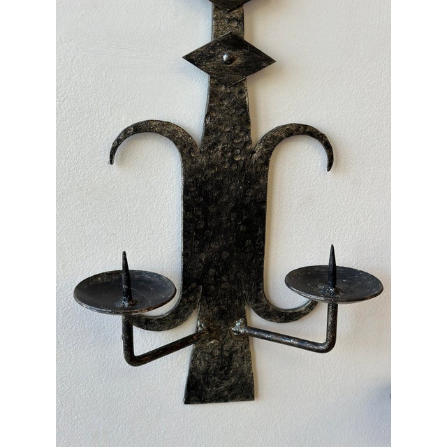 Vintage Large Scale Arts and Crafts-Style Wrought Iron Candle Sconces ...