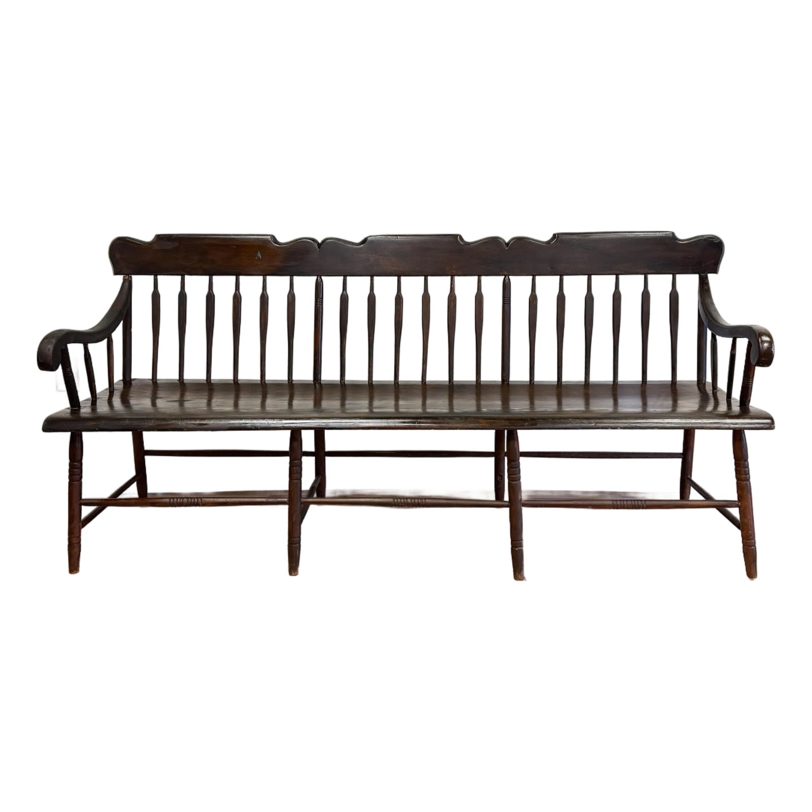 Antique Hand Carved Spindle Back Deacons Bench | Chairish