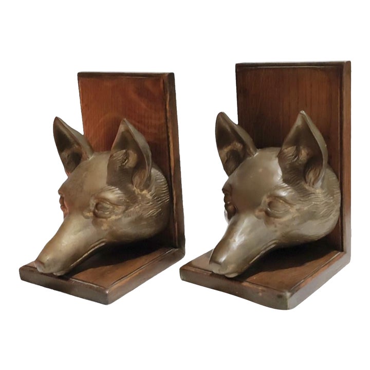 Pair of 1970s Sarreid Ltd. Fox Head Bookends | Chairish