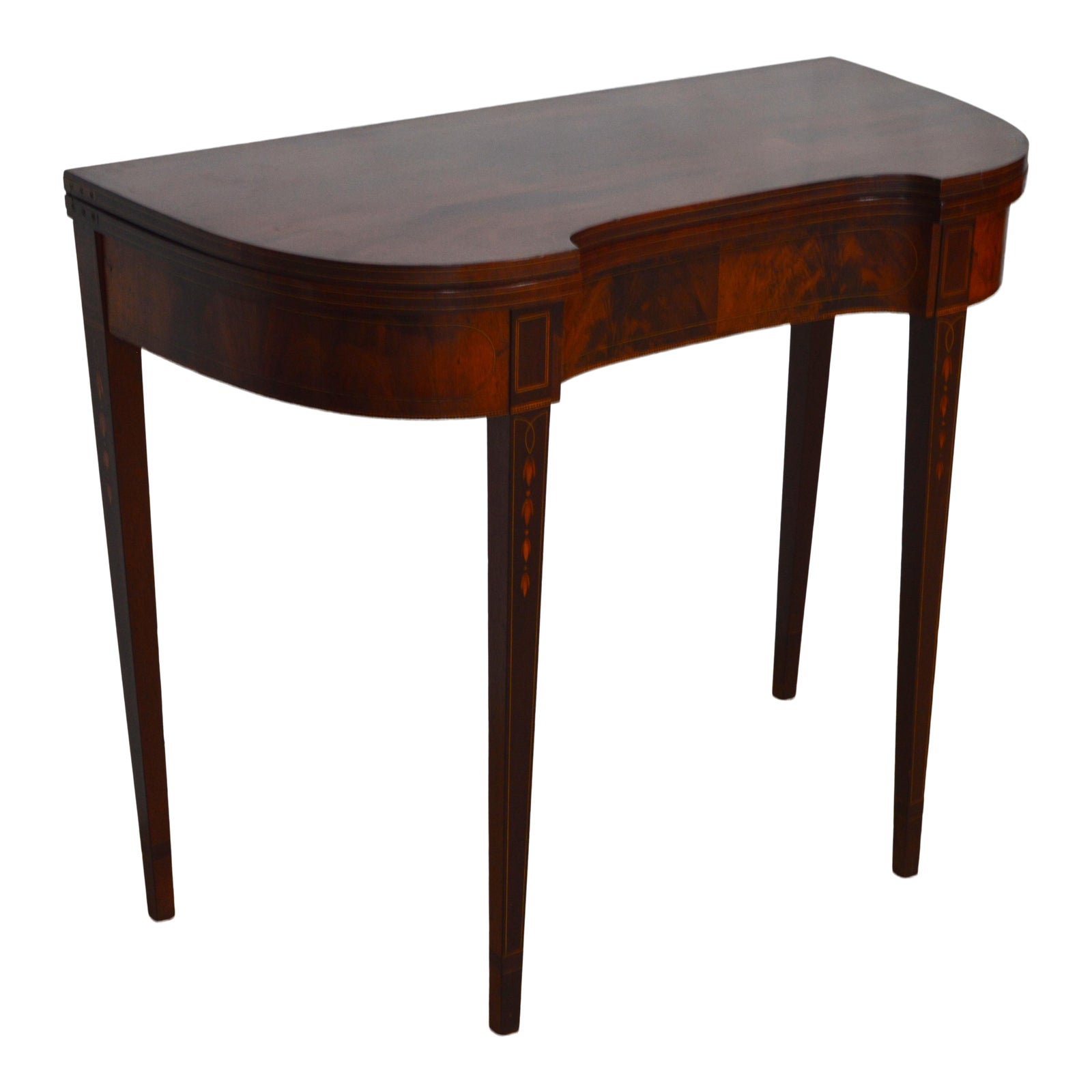 20th Century Federal Inlaid Mahogany Game Table Console | Chairish