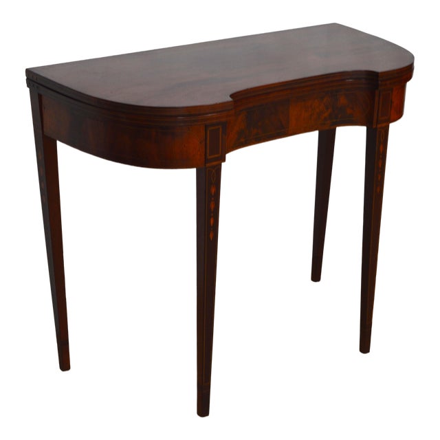 20th Century Federal Inlaid Mahogany Game Table Console | Chairish