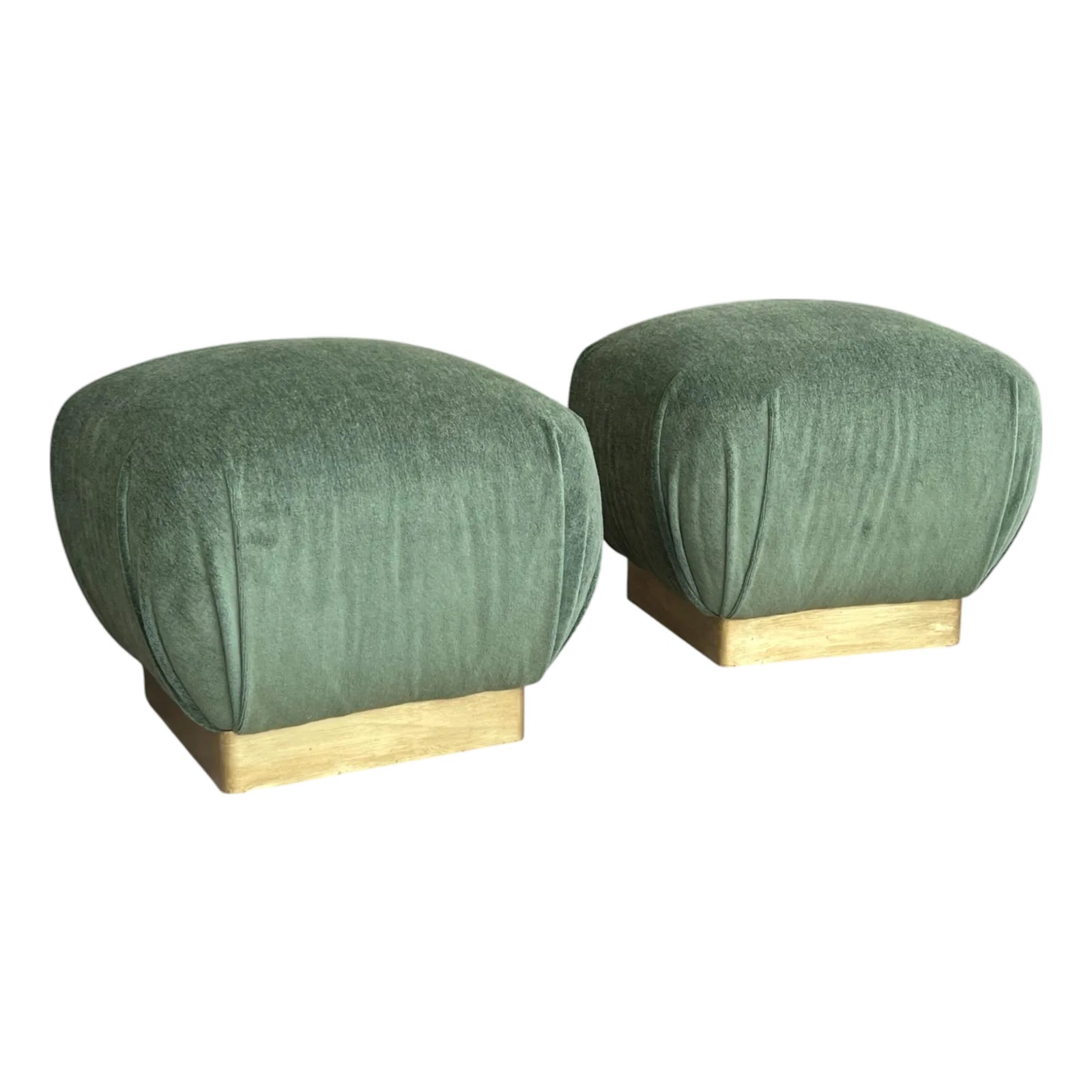 1970’s Hollywood Regency Karl Springer Style Poufs Stools in Green ...