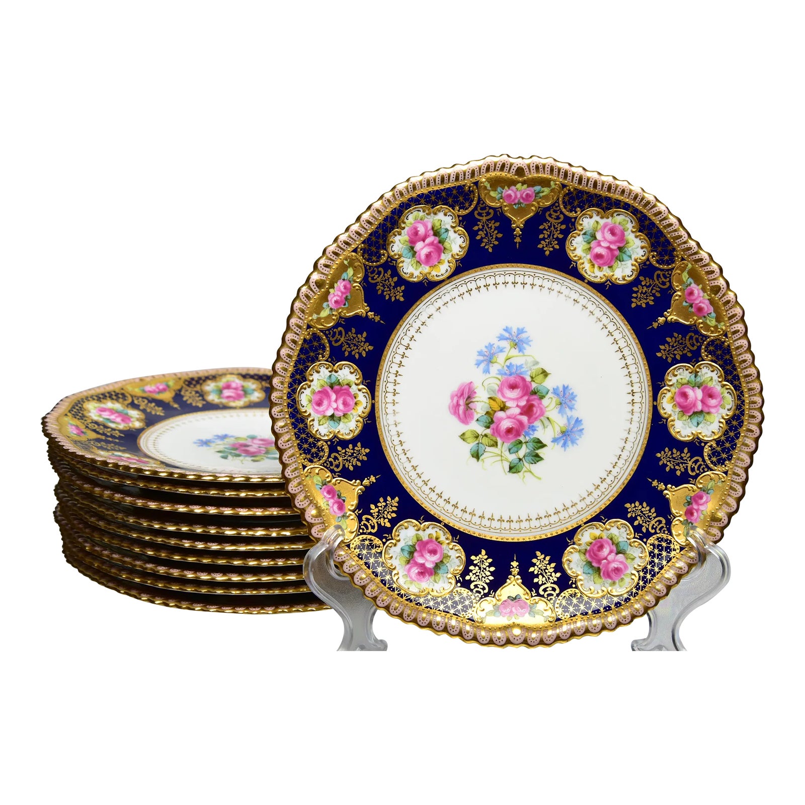 Antique Gilded Age Copelands Hand-Painted Plates- Set of 10 | Chairish