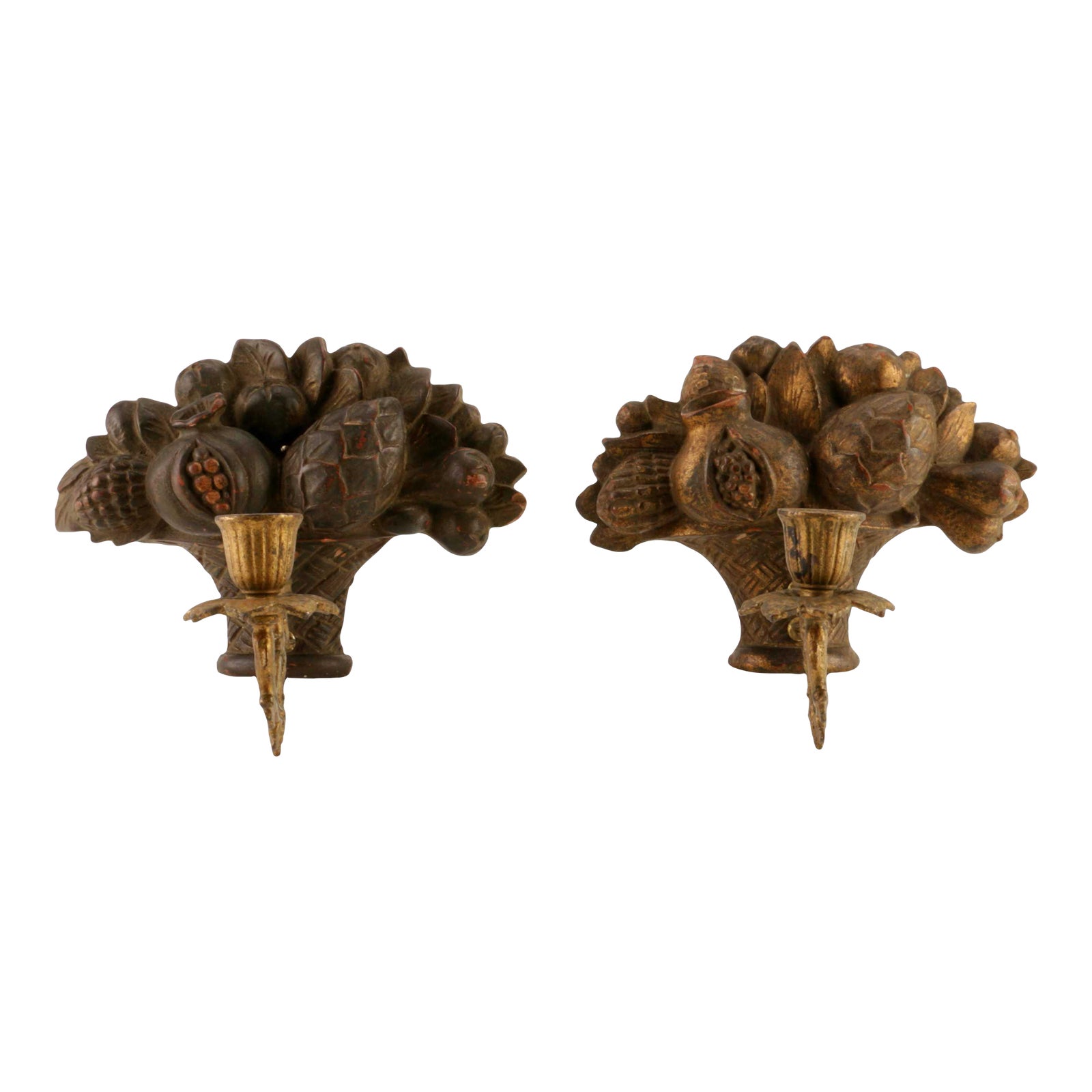 Pair of Carved Wooden Cornucopia Sconces, 19th Century | Chairish