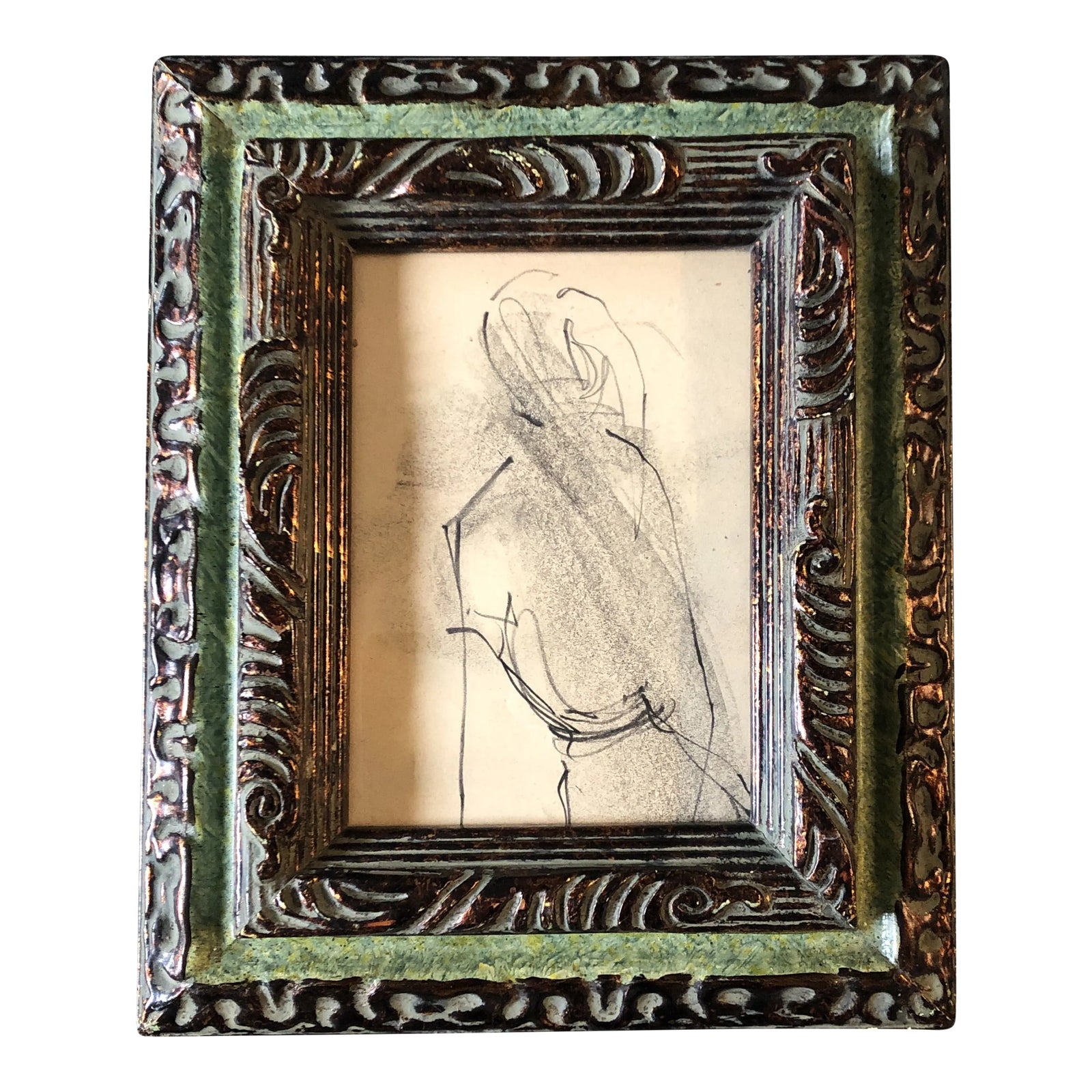 Original Vintage Abstract Figure Study Drawing Vintage Frame | Chairish