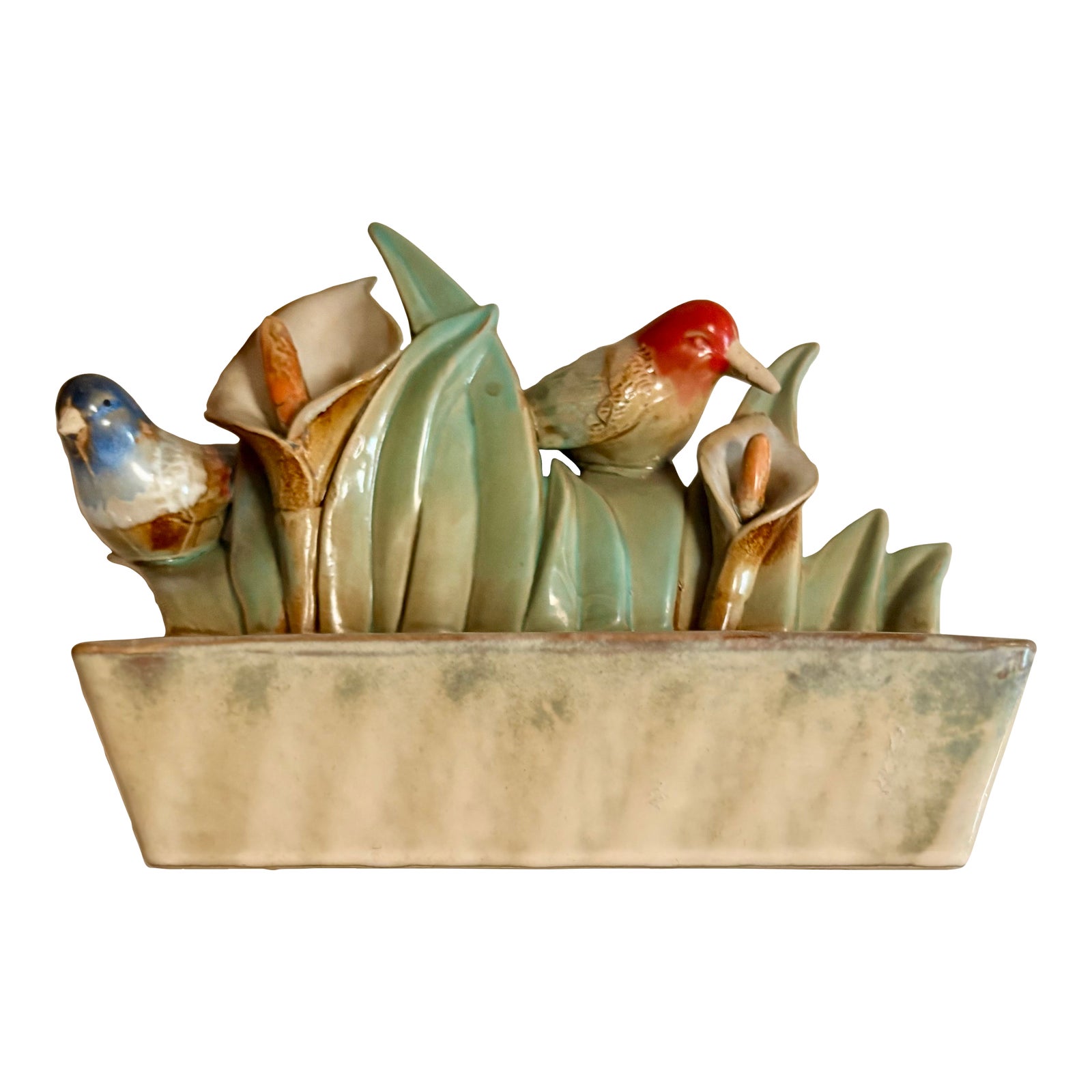 Mid 20th Century Bird and Flower Ceramic Figurine Catchall Planter ...