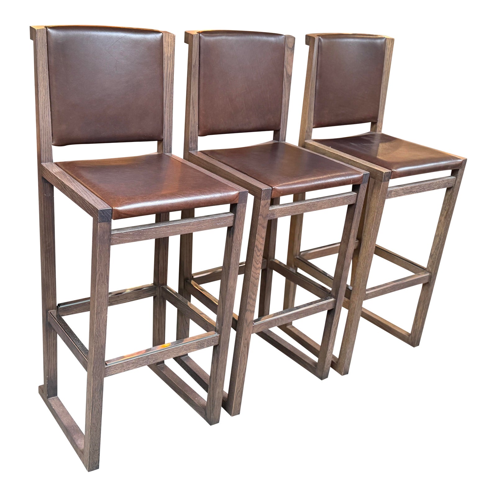 Maxalto Musa Leather Bar Stools, Set of Three | Chairish