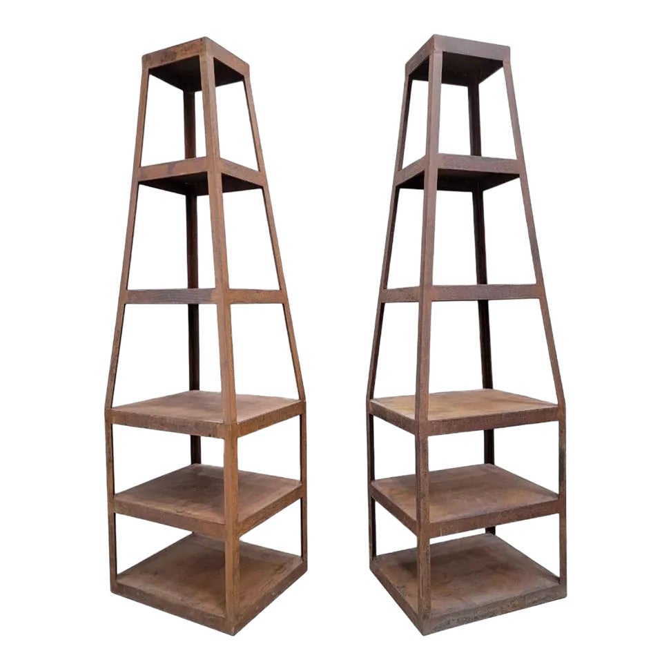 Vintage Contemporary Hand Forged Metal Storage Tower Bookshelves ...