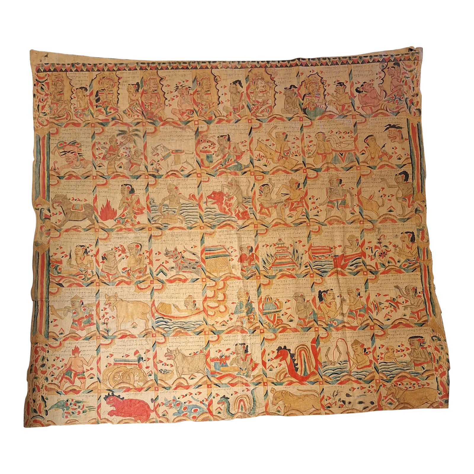 Late 19th Century Antique Balinese Kamasan Star Calendar Painting ...