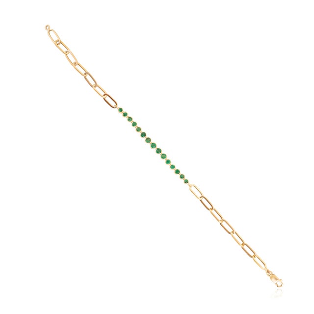 Vivid Green Zambian Emerald Paperclip Chain Bracelet in 14k Yellow Gold ...