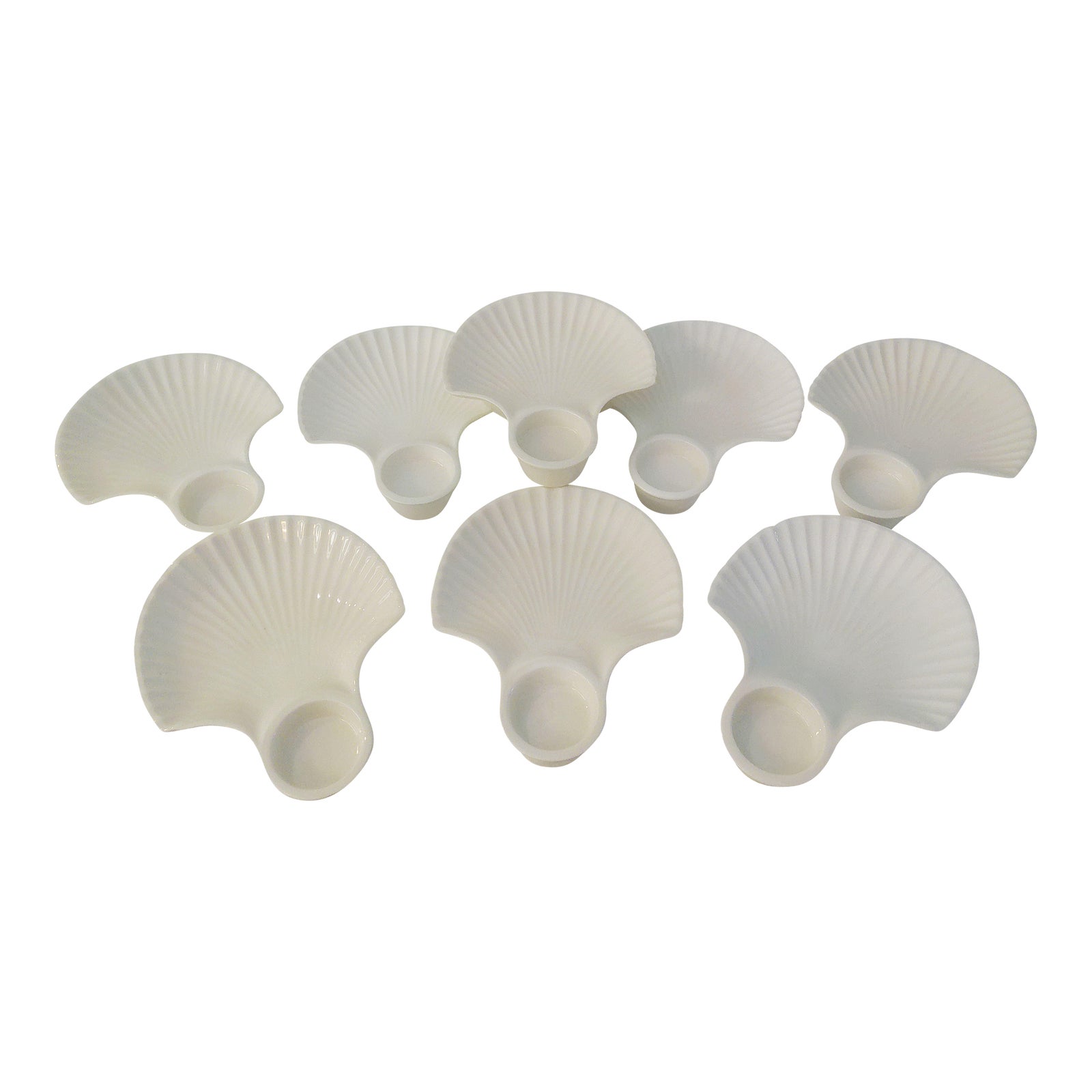 Vintage Portuguese White Clam Shell Plates, Set of 8 | Chairish