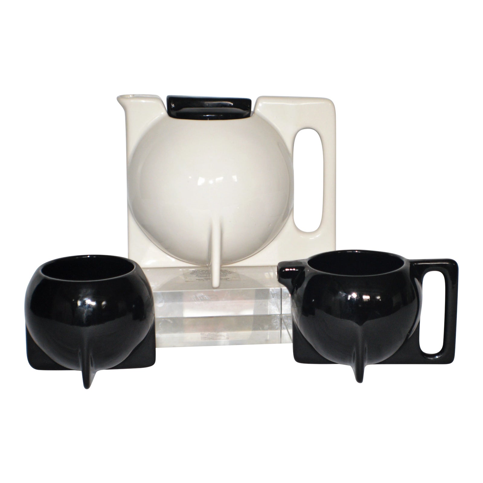 Vintage Bauhaus Memphis-Style Pottery Teapot, Creamer, & Sugar Jar ...