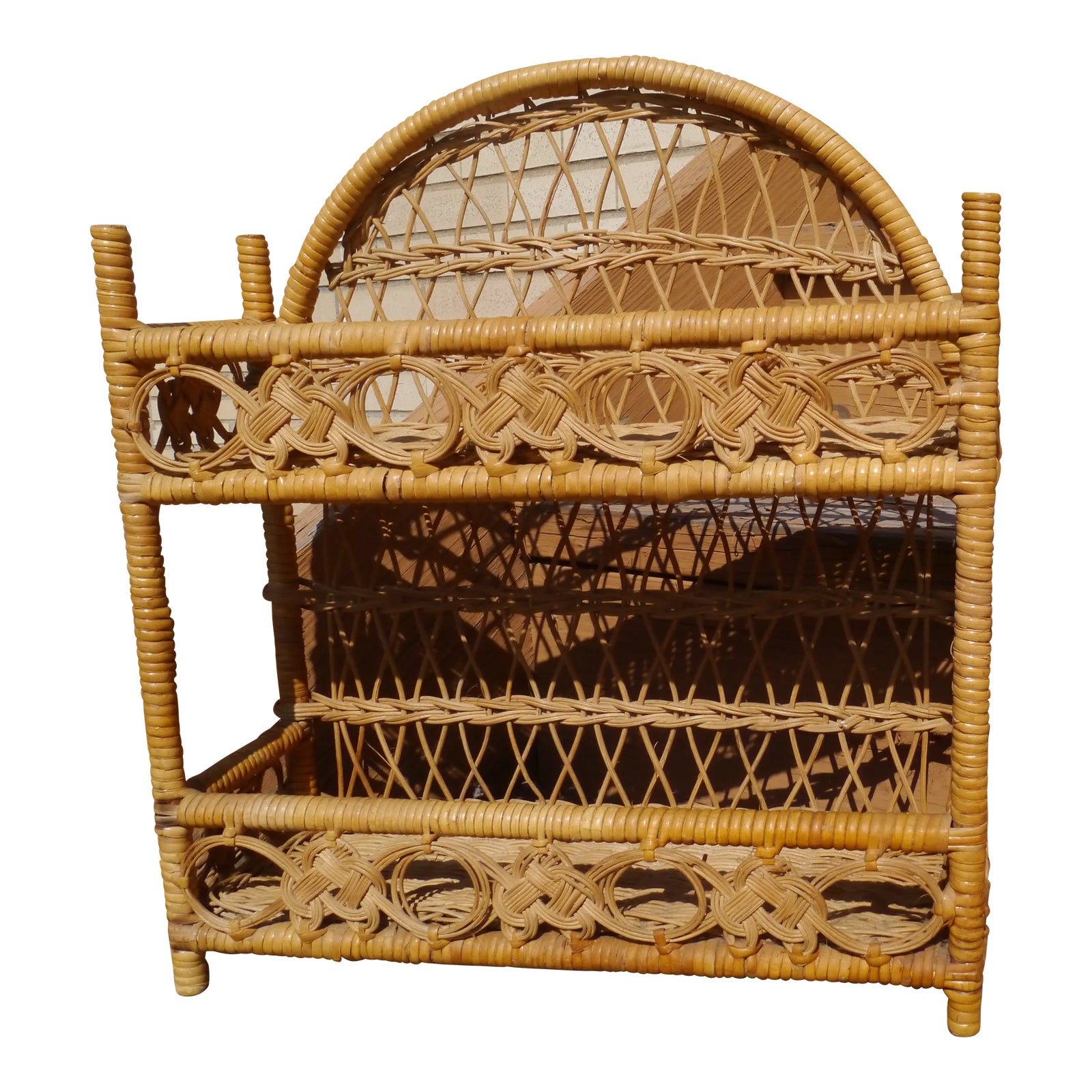 Mid 20th Century Vintage Wicker Shelf Organizer Rattan Two Tier Rustic ...