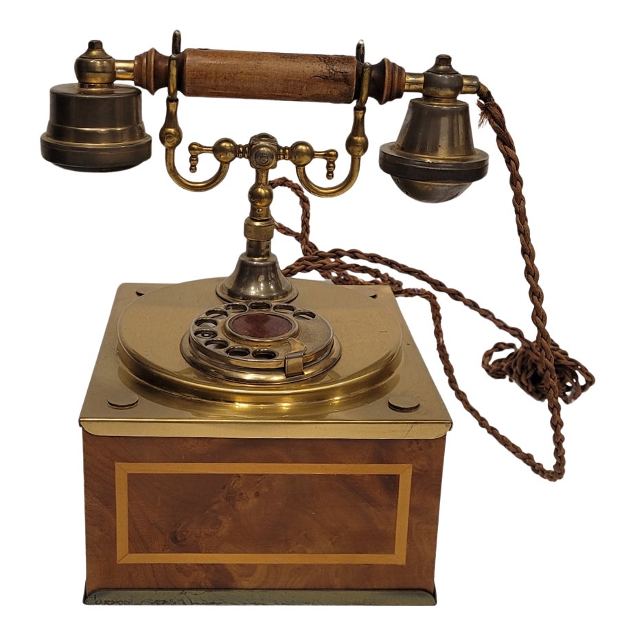 Rotary Telephone in Marquetry and Gilt Bronze, Italy, 1970s | Chairish