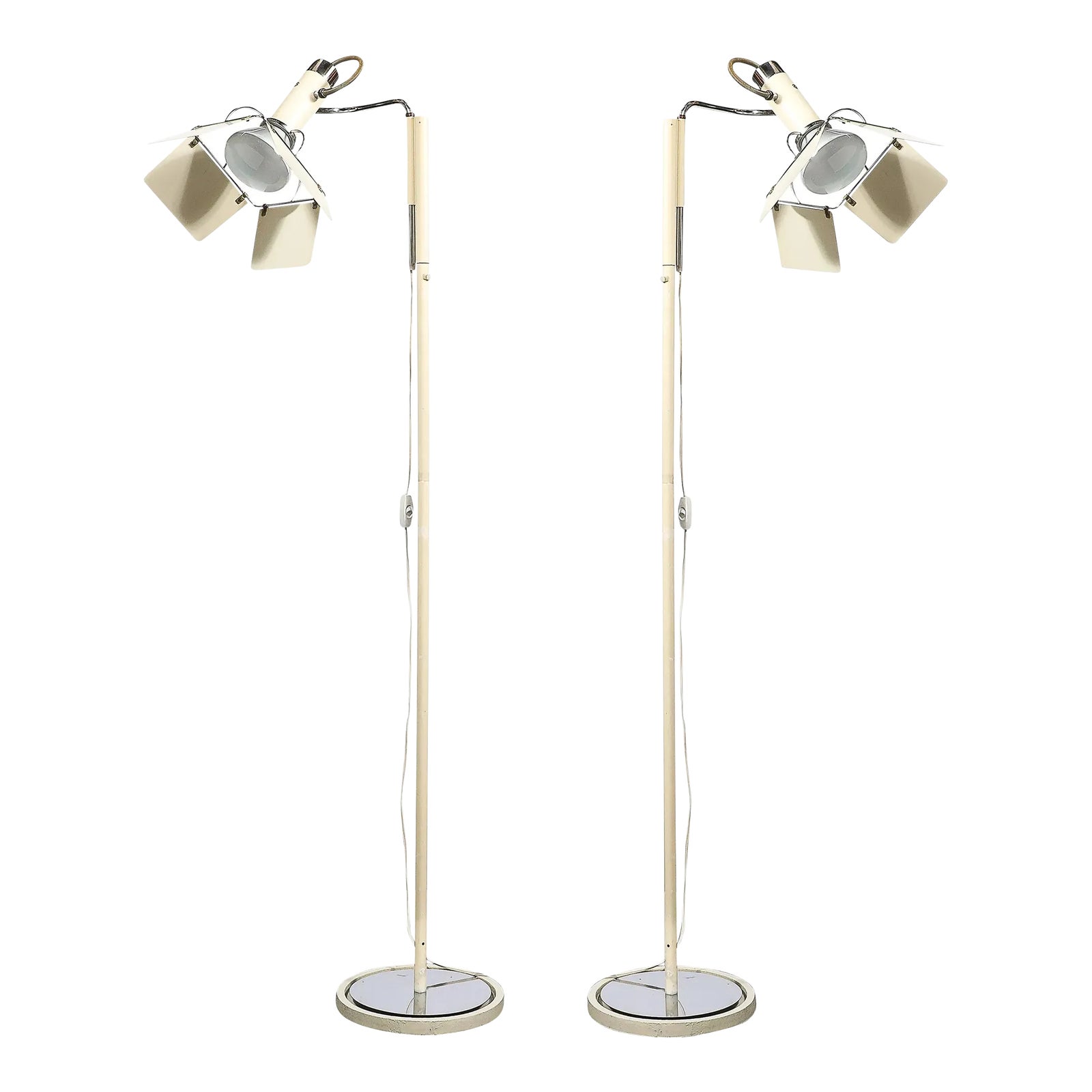 Mid-Century Studio Floor Lamps W/ Adjustable Reflectors in Off-White ...