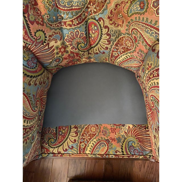 Large Comfortable Paisley & Mahogany Tall Back Club Chairs- a Pair ...