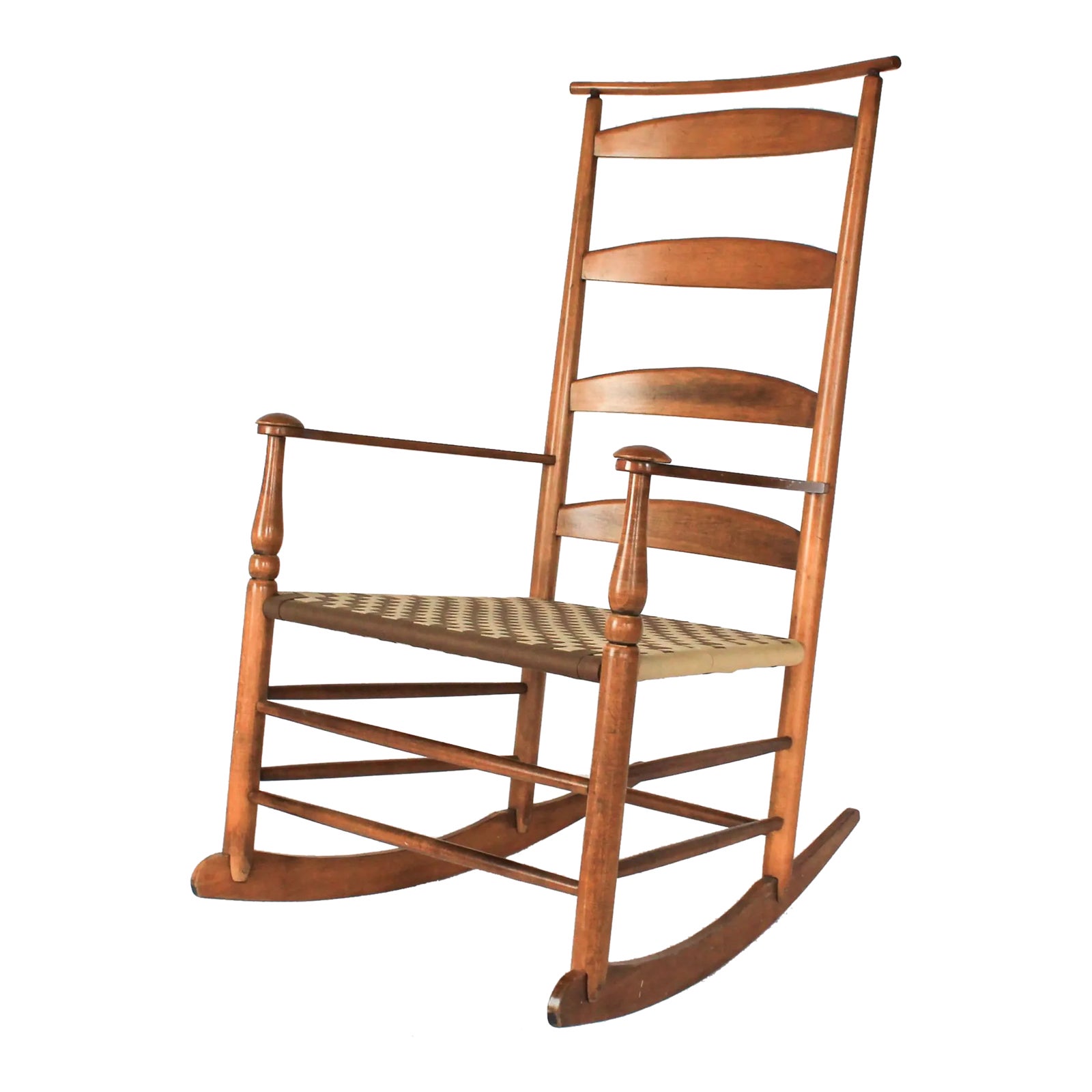 Antique Shaker Style Maple Ladder Back Rocking Chair With Shawl Bar ...