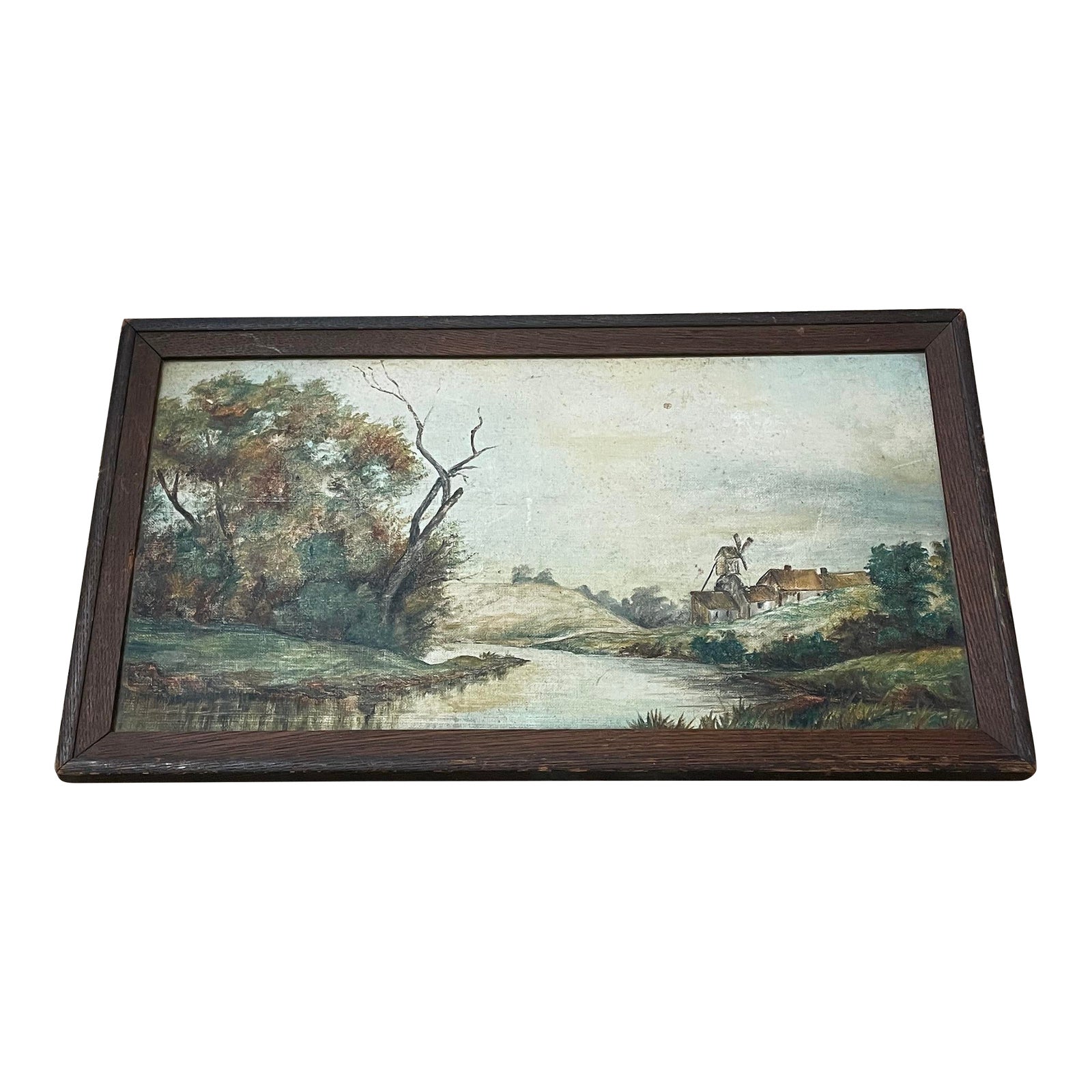 1920s Antique Framed Small Rectangular Rural Landscape Painting | Chairish