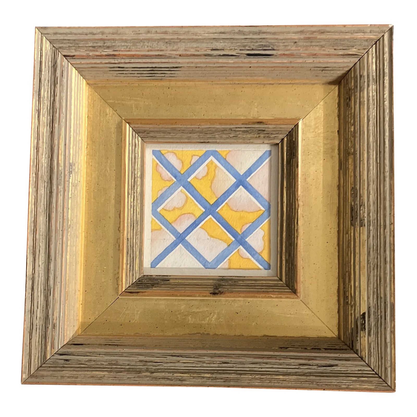 1970’s Original Abstract Watercolor Painting Chunky Gold Frame | Chairish
