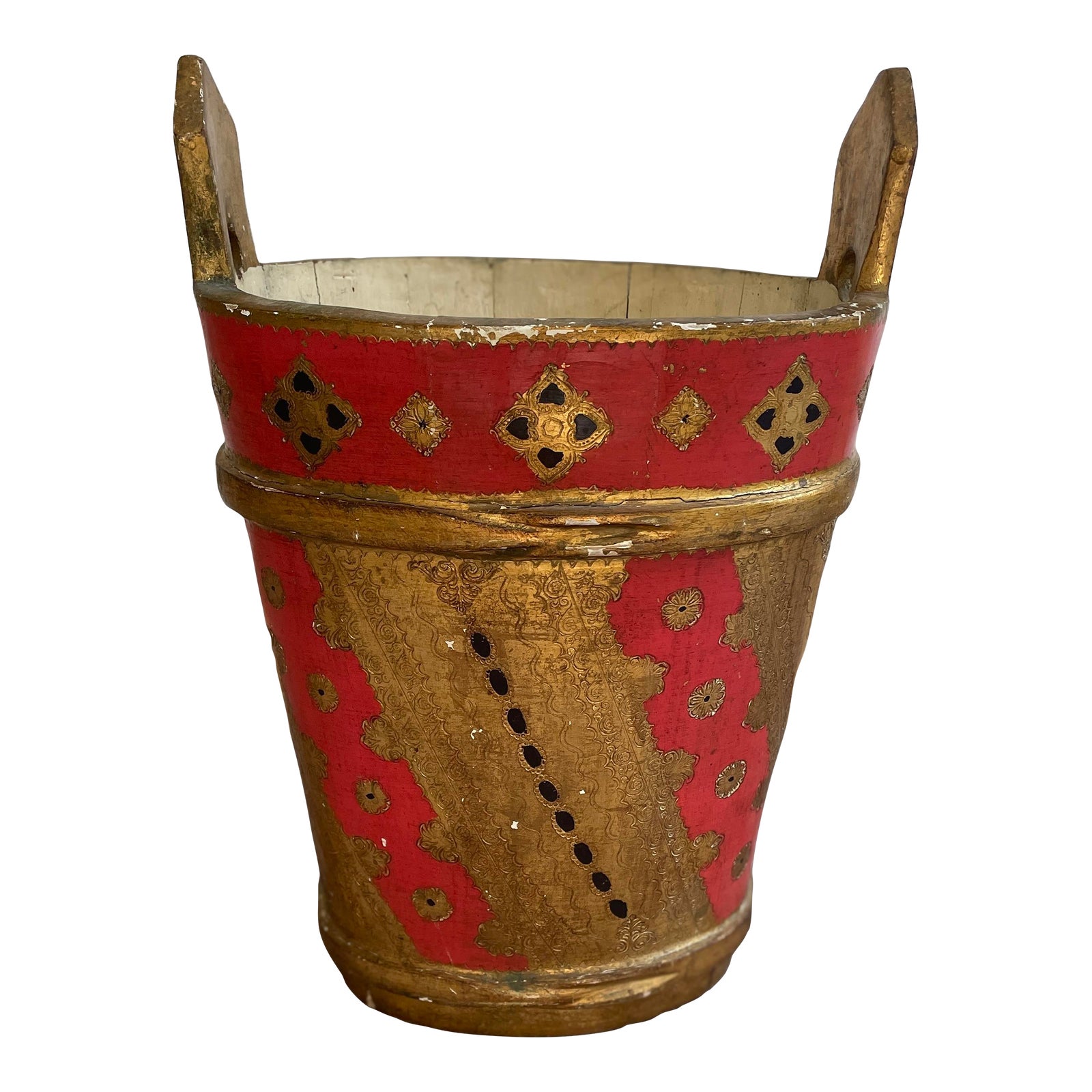 1940s Tall Florentine Paint Decorated Gilded Italian Waste Paper Basket ...