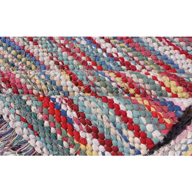 Large Colorful American Braided Rug With Horizontal Stripes and Fringe ...