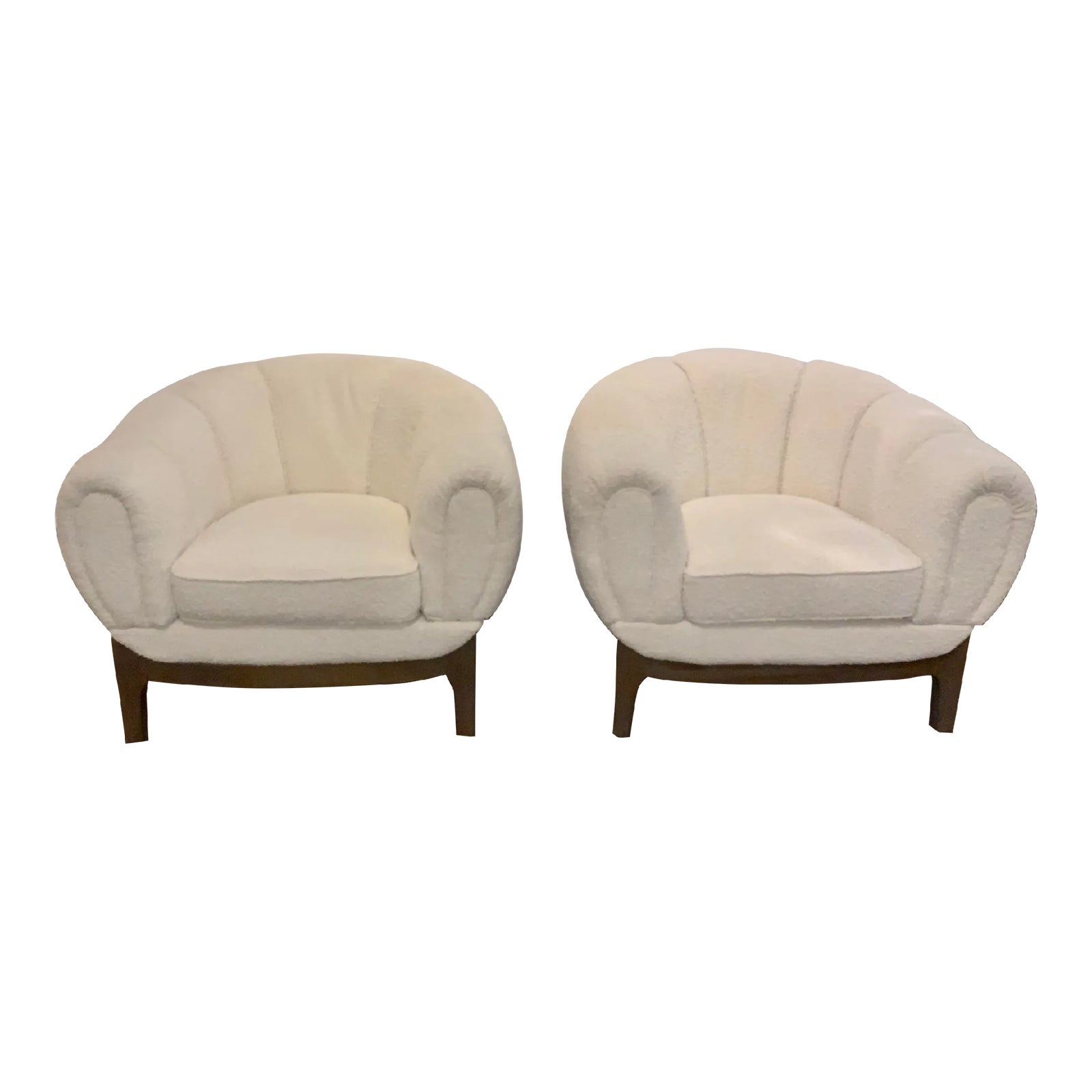 Modern White Boucle Curved Back Club Chairs Pair | Chairish