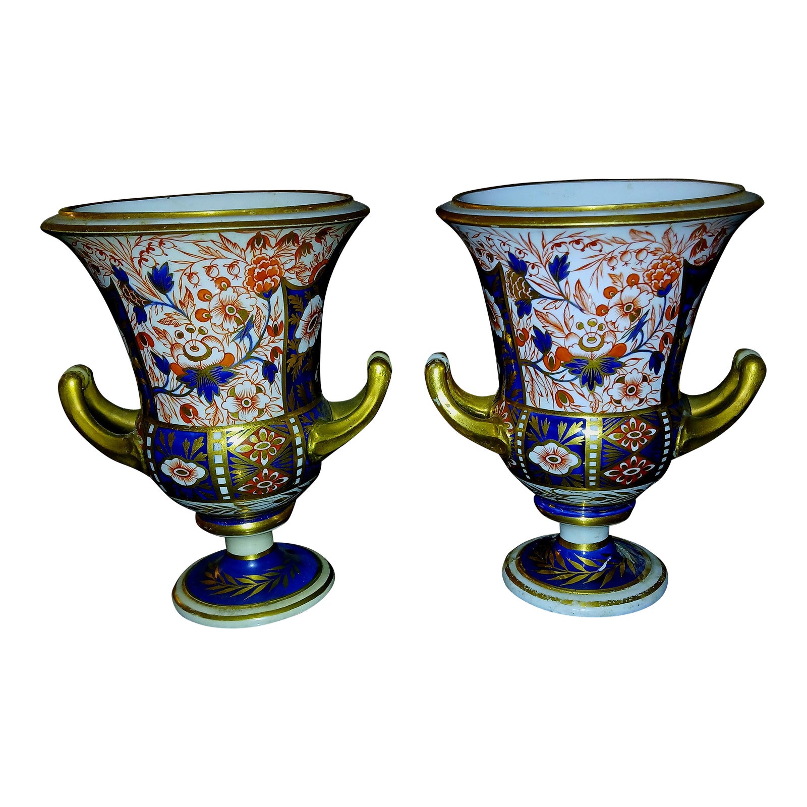 Pair of Antique Bloor Derby Porcelain Imari Urns in the Classic Imari ...