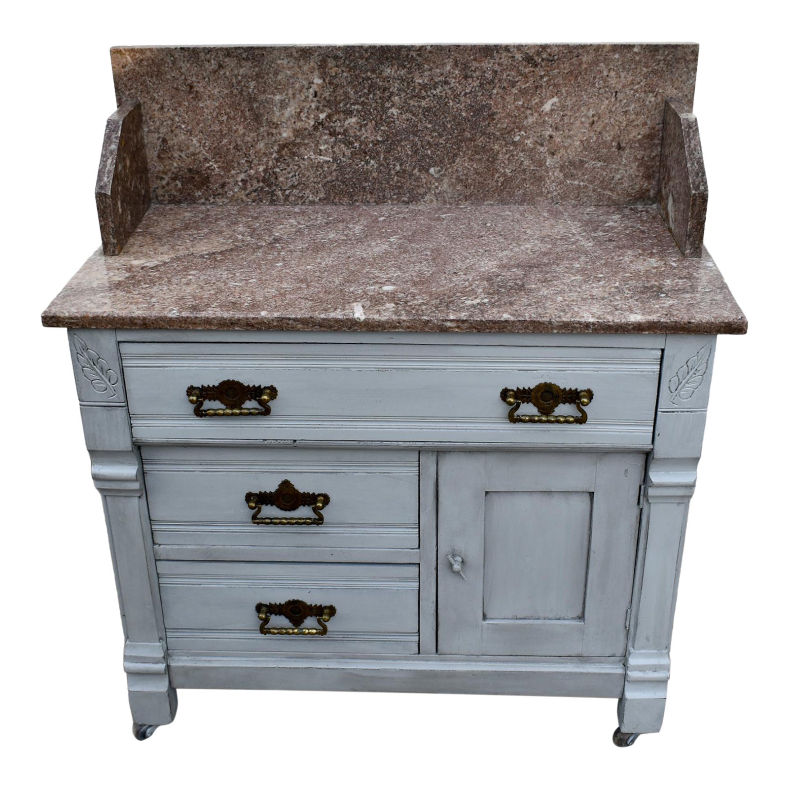 Antique Marble Top Solid Walnut Cottage Style Wash Stand W/Distressed ...