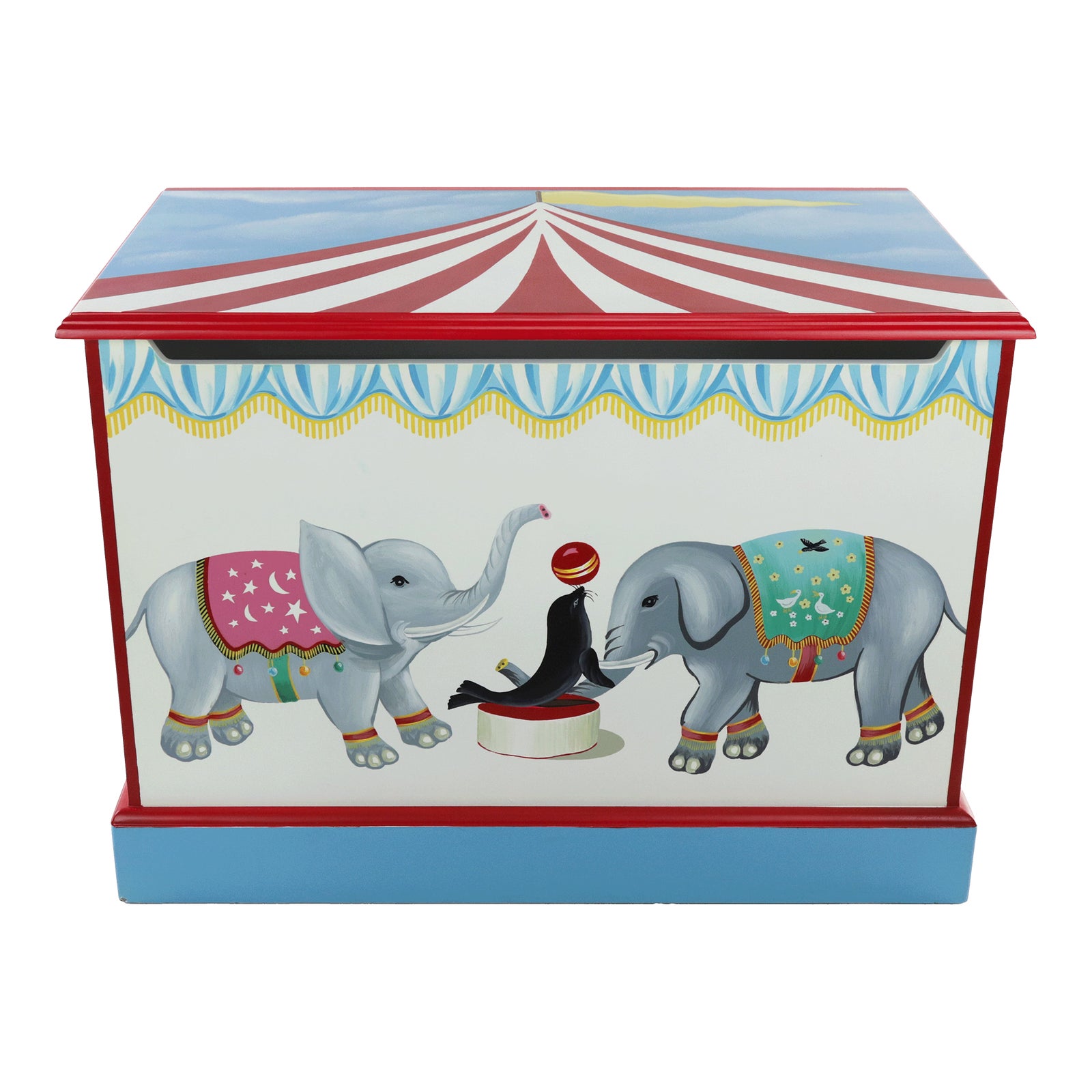 Charming Circus-Themed Wooden Toy Box With Safe, Child-Friendly Design ...